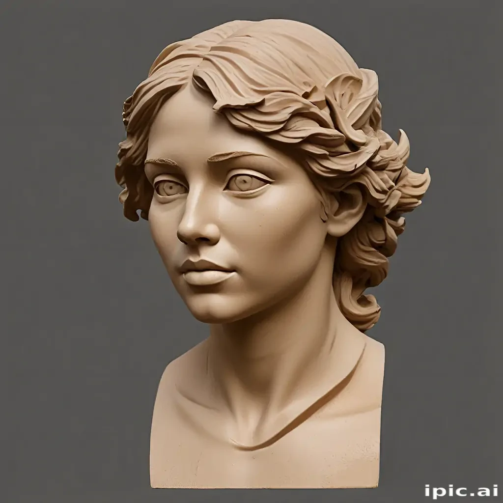 Realistic Sculpture of a Young Woman with Detailed Hair and Expression.