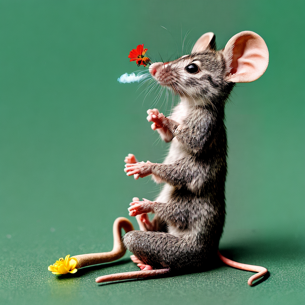 a mouse smoking a joint and with a flower