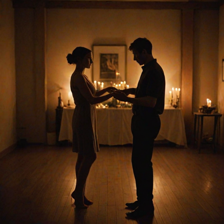 An Intimate Dance of Connection Illuminated by Soft Candlelight Atmosphere