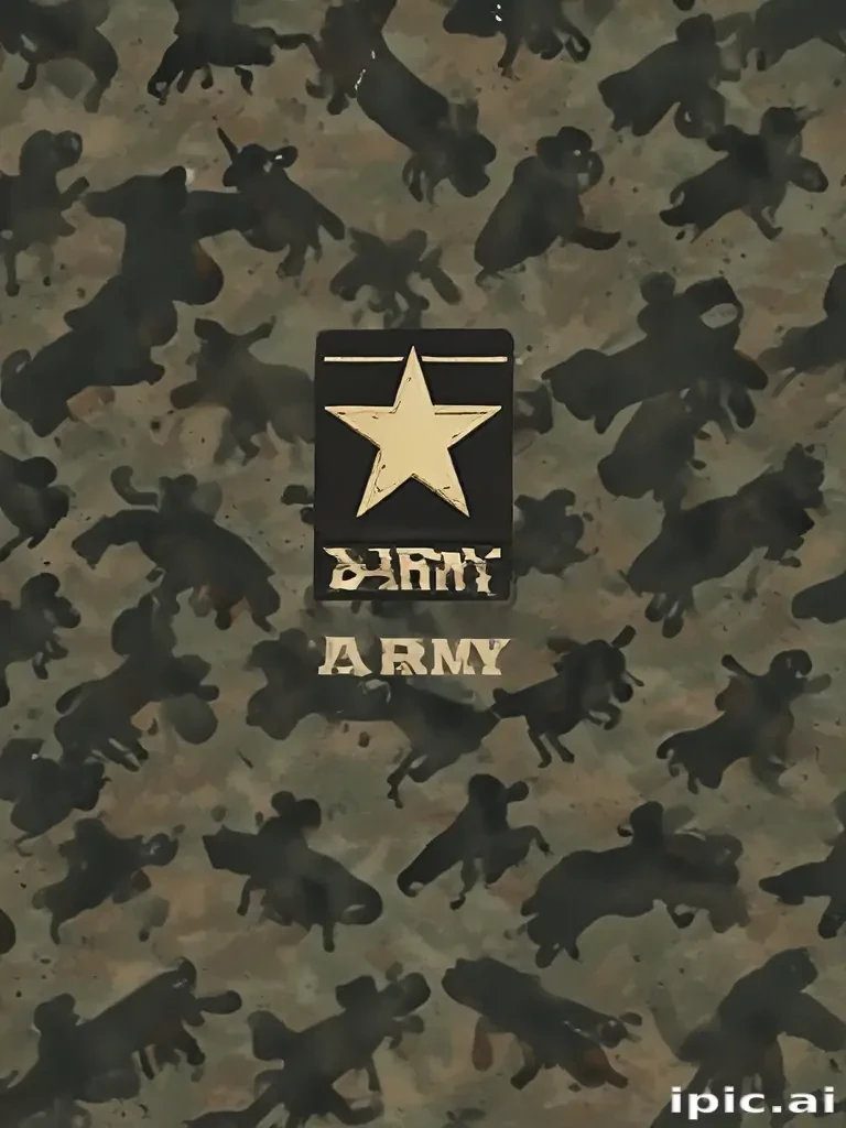 Stylized Military Camouflage Background Featuring Army Star Emblem and Text