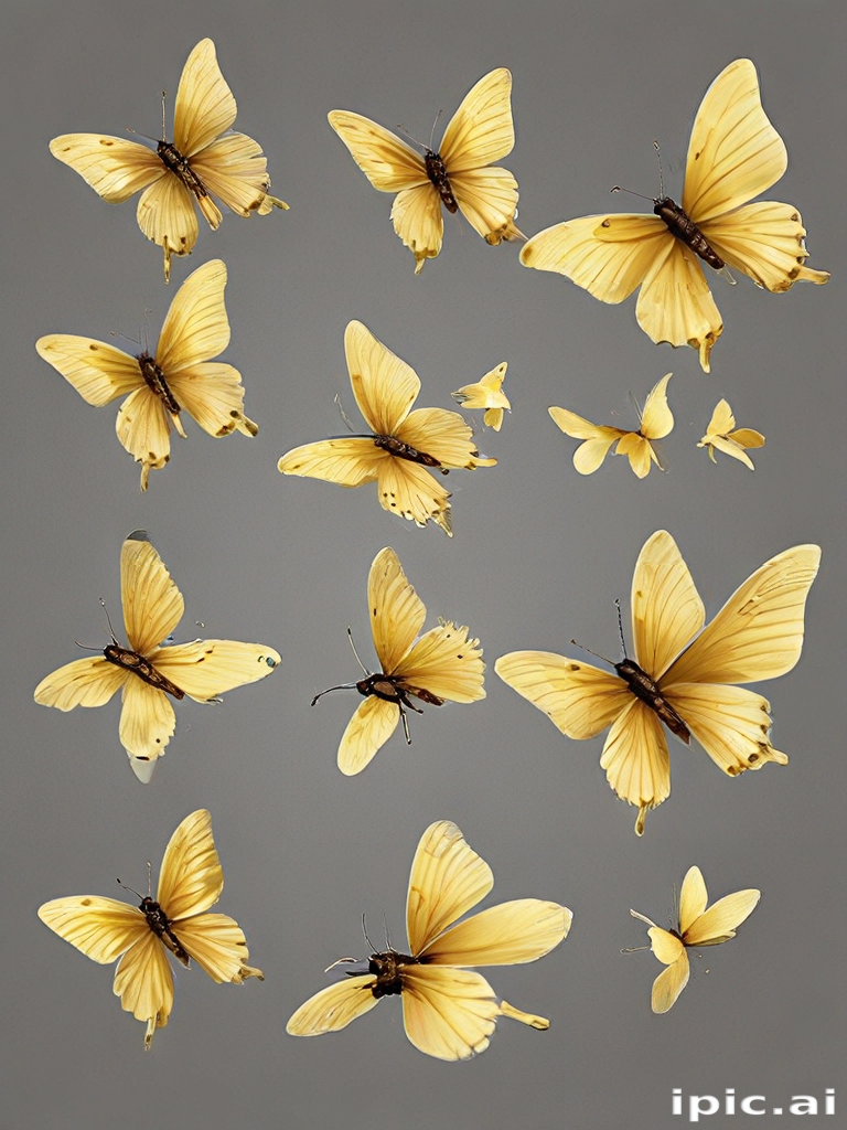 Delicate Yellow Butterflies Gracefully Dancing Against a Soft Gray ...