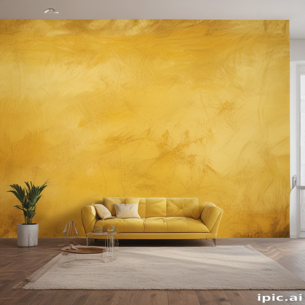 Bright and Cheerful Living Room with Yellow Wall and Cozy Sofa Decor.