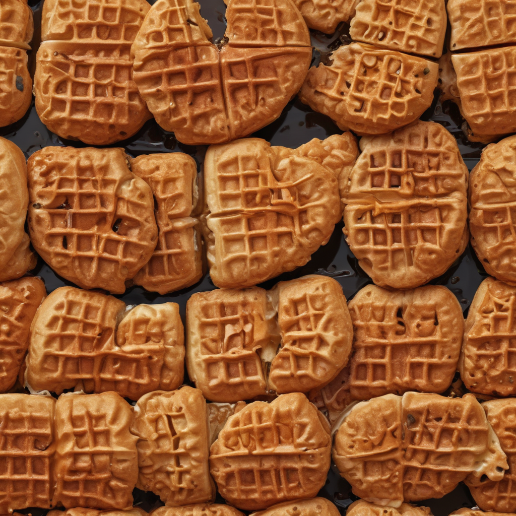 Deliciously Shaped Waffles Arranged Neatly with Maple Syrup Drizzled ...