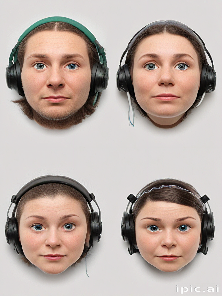 Four Unique Faces Wearing Headphones, Each with Distinctive Hairstyles ...