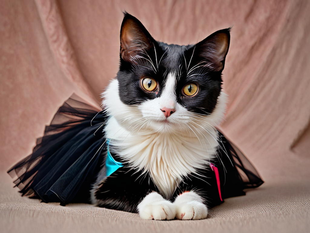 Rococo style Short haired Calico cat in a black tutu