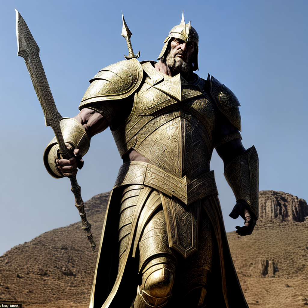 An impressive depiction of Goliath, the Philistine giant, in his ...