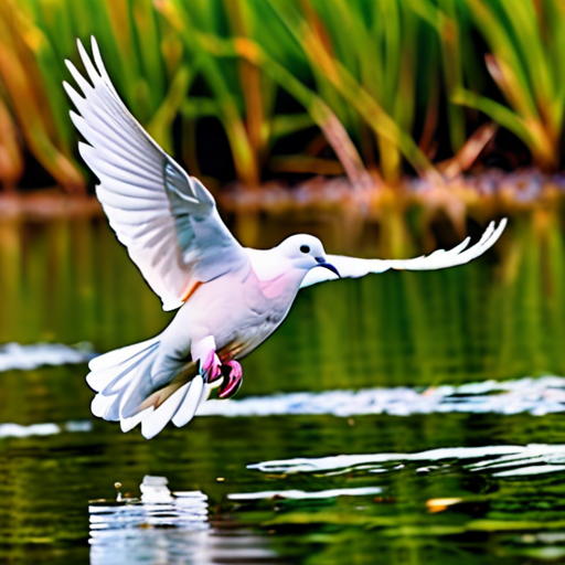White dove flying over water