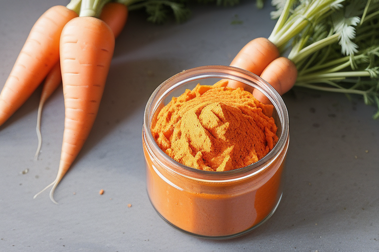 Freshly Harvested Carrots with Vibrant Green Tops on a Gray Background