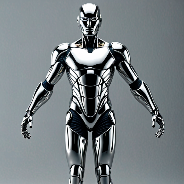 shiny silver humanoid floating