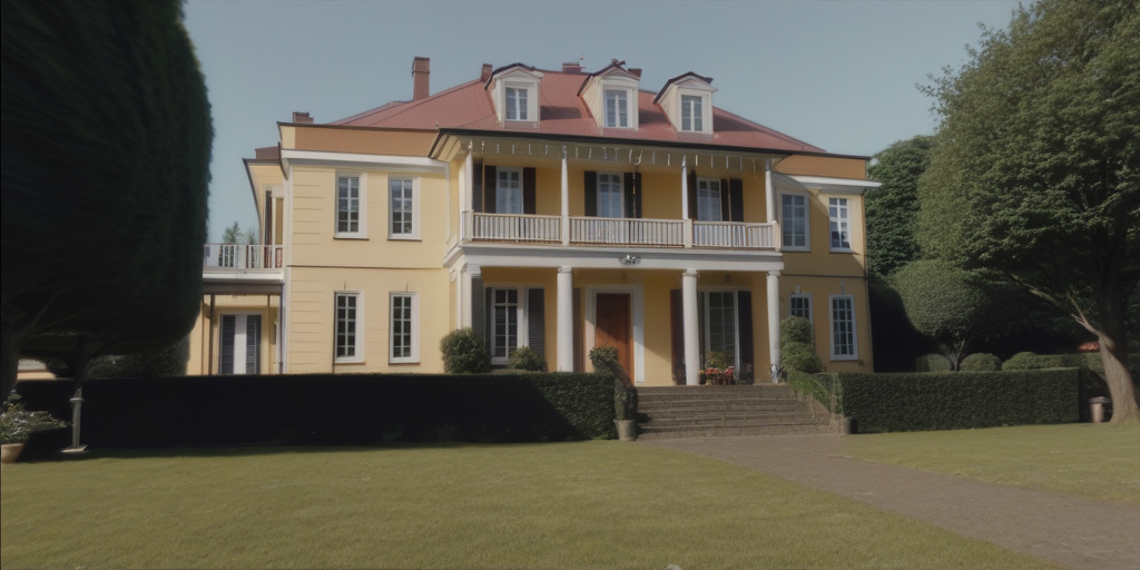 A Beautiful Yellow House Surrounded by Lush Greenery and Trees.