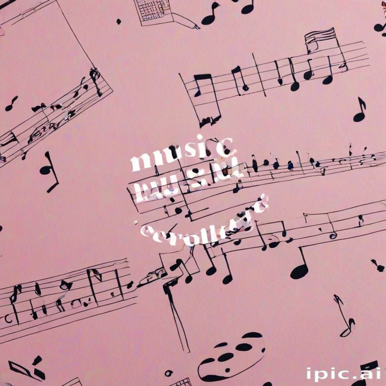 An Artistic Celebration of Music Notes and Instruments on a Pink Background