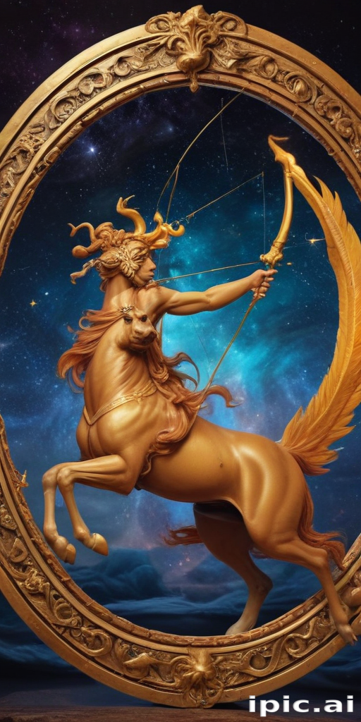 Majestic Golden Centaur Archer in a Celestial Cosmic Background Frame