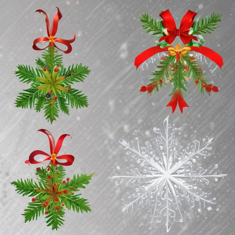 Festive Holiday Decorations Featuring Greenery, Bows, and Snowflakes ...