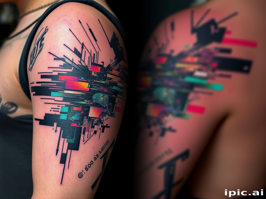 Vibrant Geometric Tattoo Design with Bold Colors and Abstract Patterns