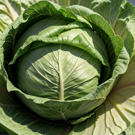A Freshly Harvested Green Cabbage Surrounded by Lush Leafy Greens.