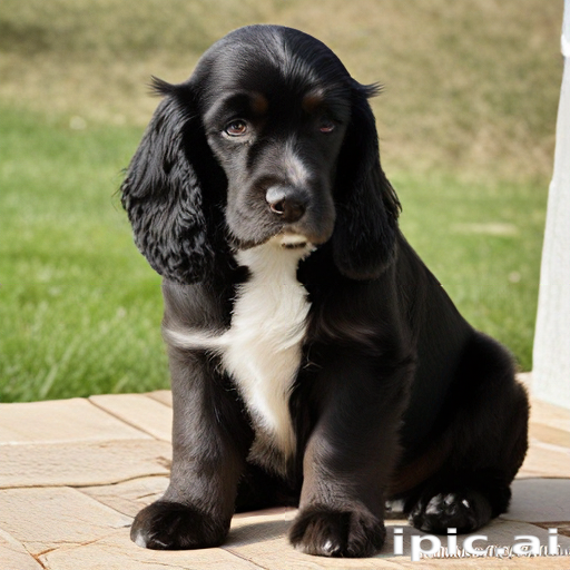Adorable Black Puppy with Fluffy Ears Sitting on a Sunny Day