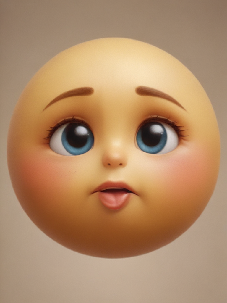 Whimsical Cartoon Face with Big Blue Eyes and Soft Cheeks