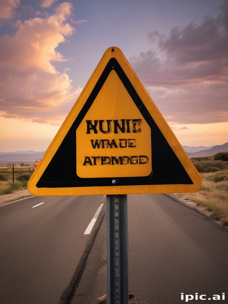 Caution: Unusual Warning Sign Ahead on Open Road at Dusk