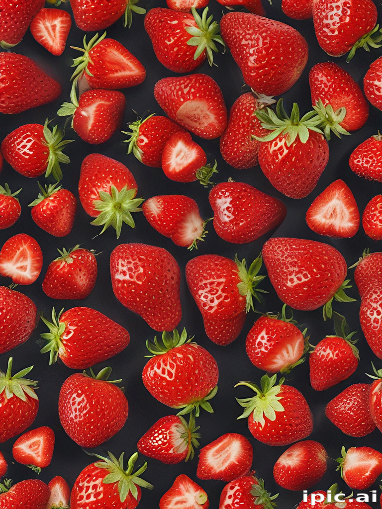 Vibrant Array of Fresh Strawberries Cut and Arranged Beautifully