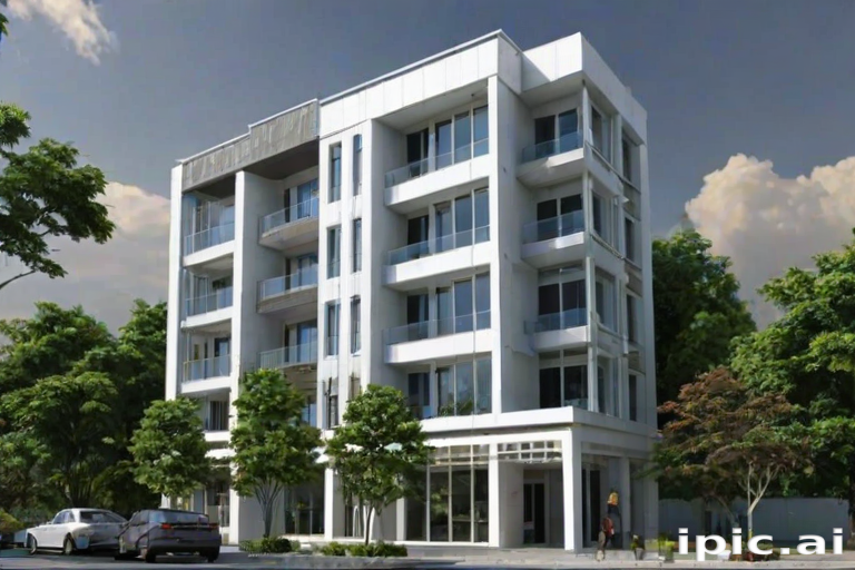 Modern Four-Story Residential Building Surrounded by Lush Greenery and ...