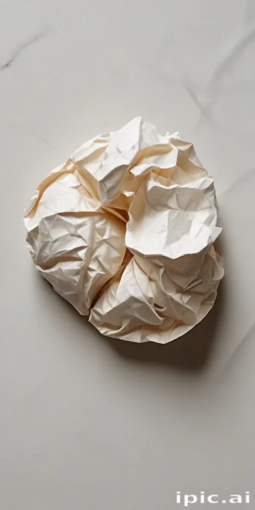 Crumpled Paper Ball Resting on a Smooth, Light-Colored Surface.