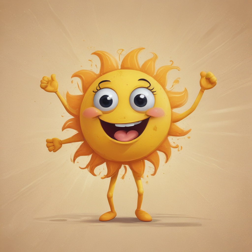 Cartoon sunshine with arms and legs dancing with a happy face (simple ...