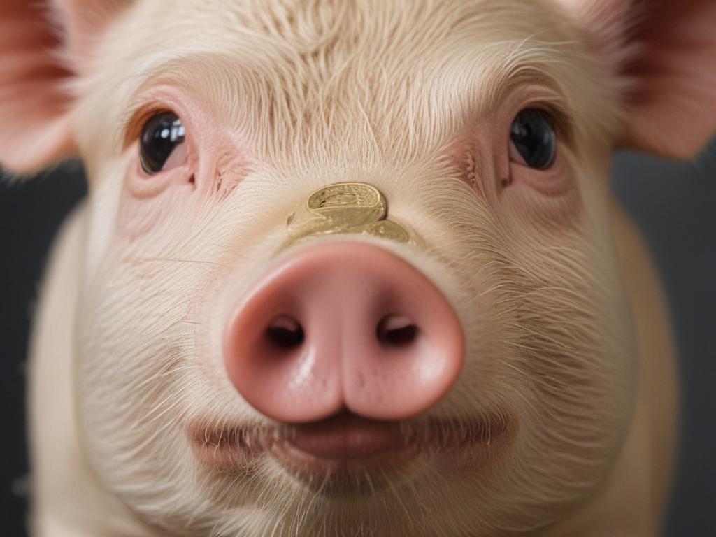 Pig's Face with dollar coin as its nose