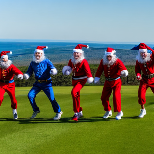 santa with elves and reindeer exercising together in the north pole