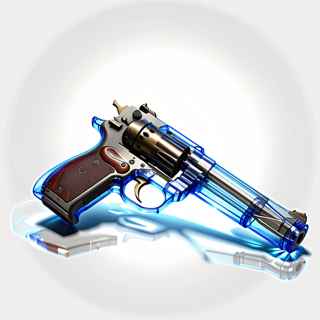 Futuristic Transparent Handgun with Blue Neon Accents and Classic Design