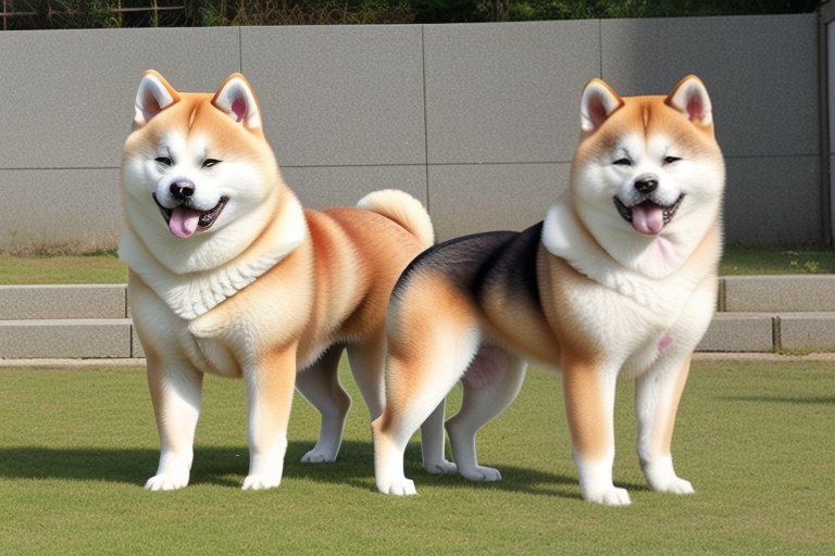 Two Adorable Shiba Inu Dogs Playfully Posing Together in a Sunny Park.