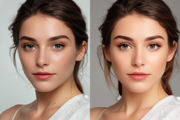 Comparative Portraits Showcasing Subtle Makeup Differences and Natural ...