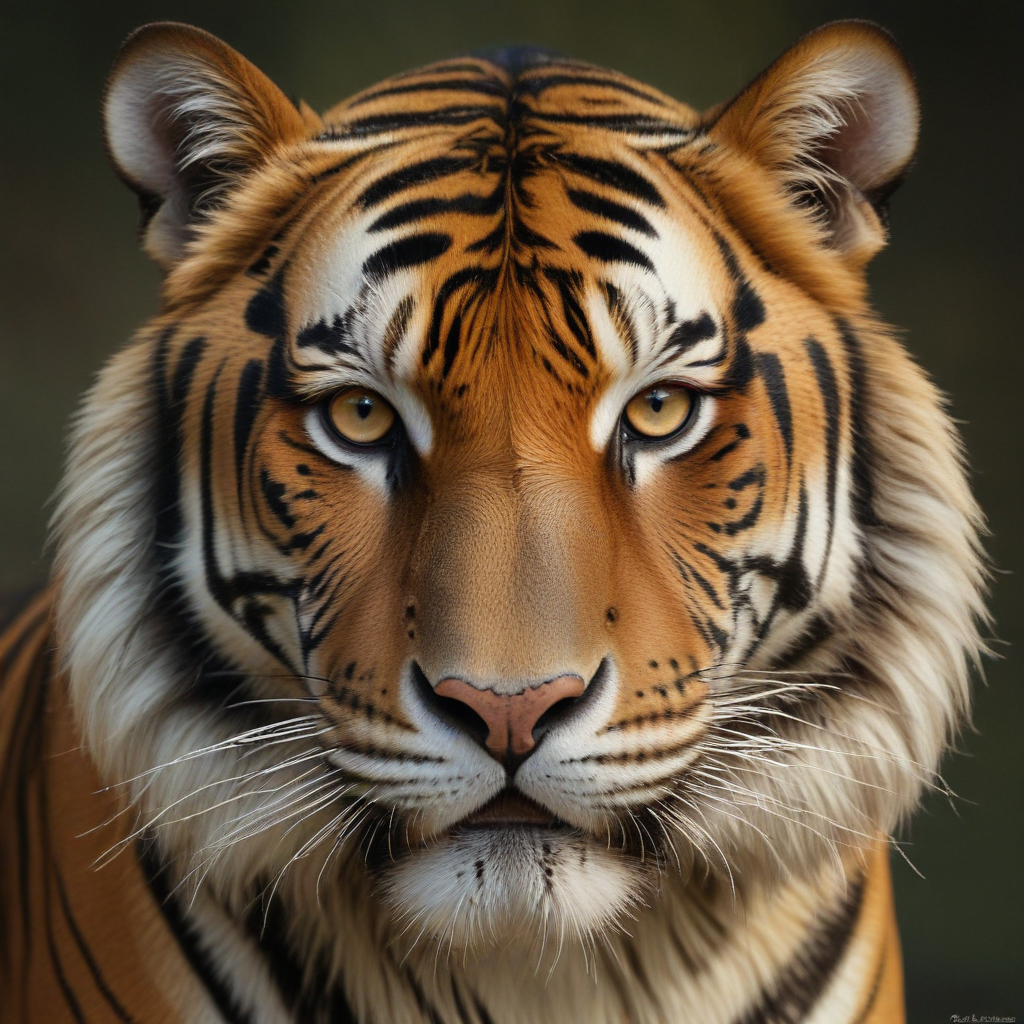 A Majestic Close-Up Portrait of a Strikingly Beautiful Tiger Face.