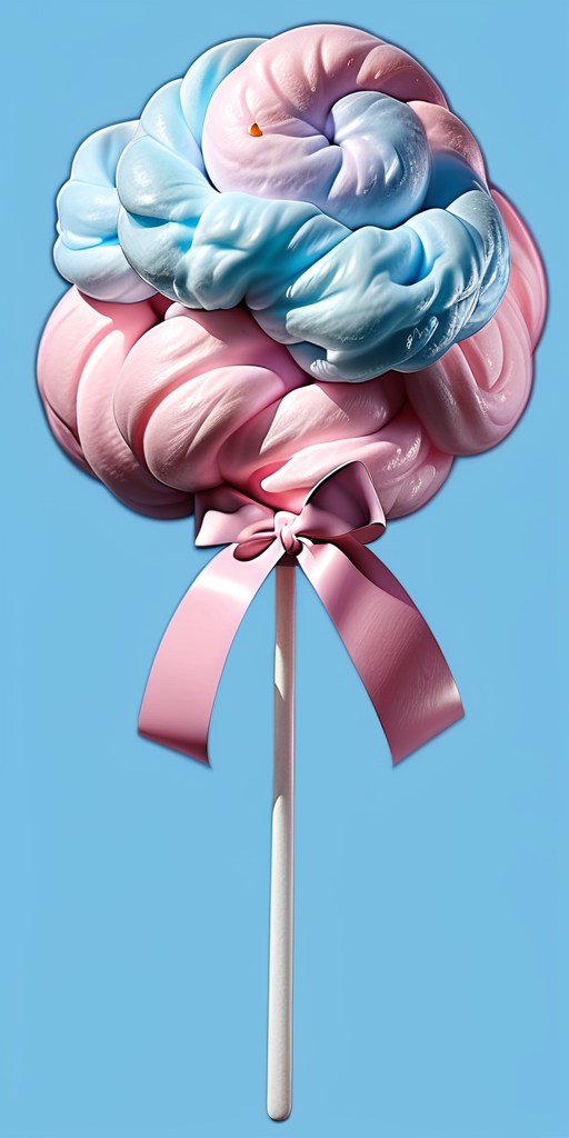 A Whimsical Cotton Candy Creation with Soft Pastel Colors and a Bow