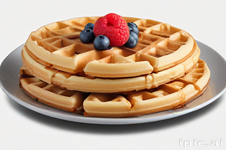 Delicious Stack of Waffles Topped with Fresh Berries and Syrup.