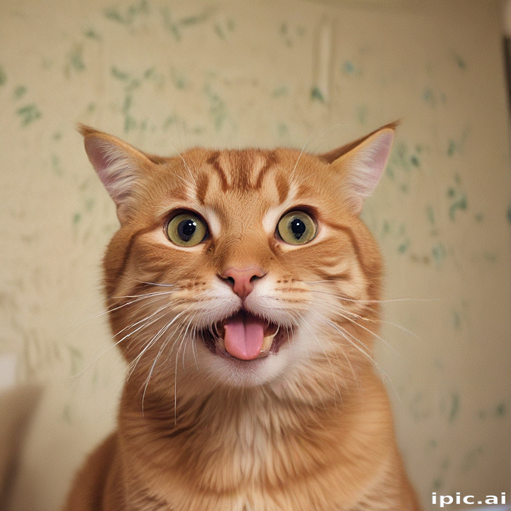 A Playful Ginger Cat with Big Eyes and a Happy Expression.