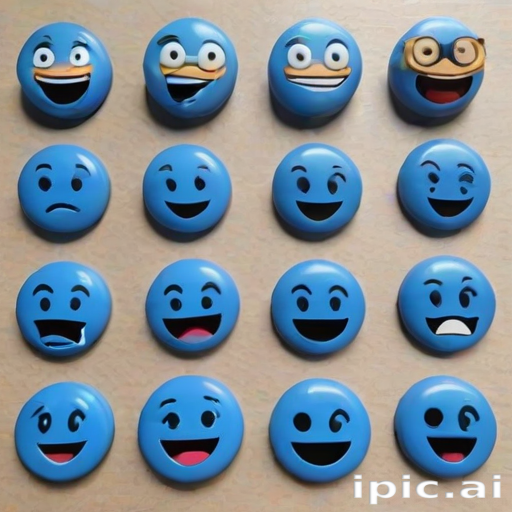 Collection of Colorful Blue Emojis Expressing Various Emotions and Feelings