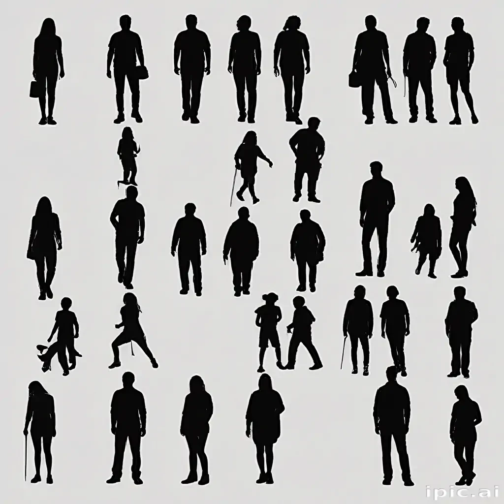 Collection of Silhouettes Depicting Diverse People in Various Poses and ...
