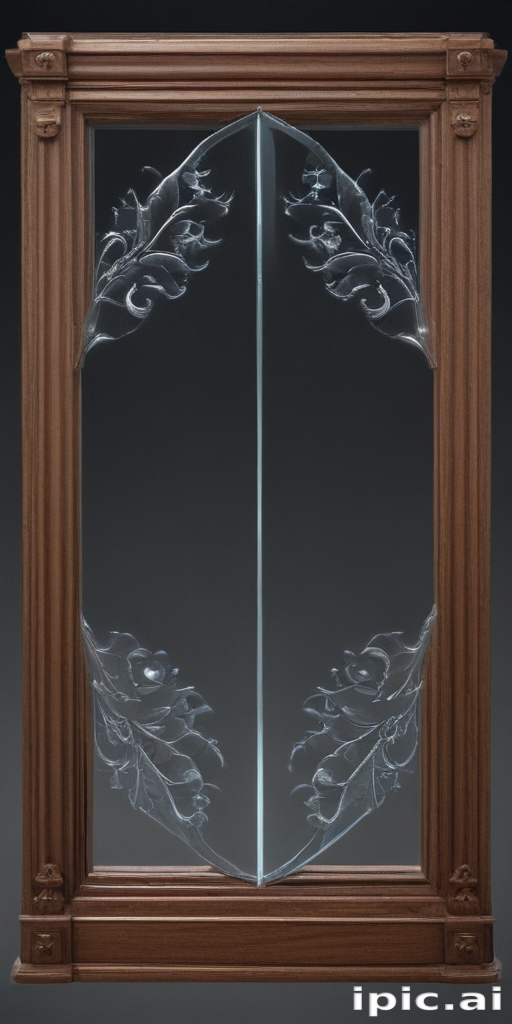 Elegant Wooden Frame with Intricate Glass Design Featuring Floral Patterns