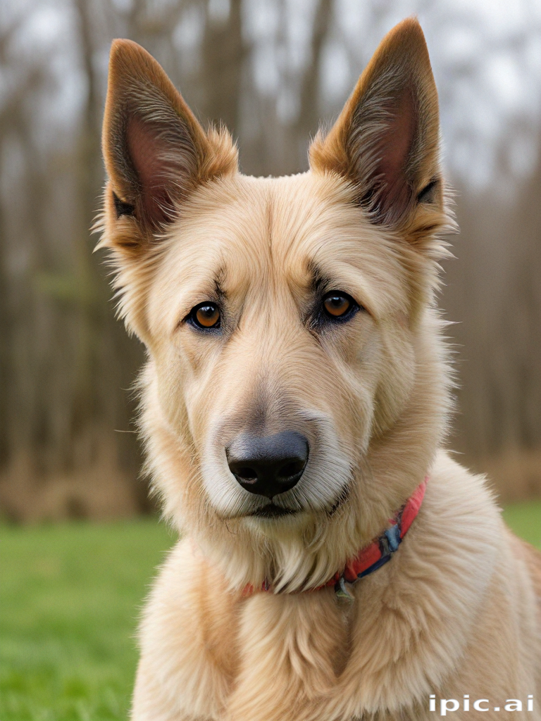 A Beautiful Golden-Haired Dog with Expressive Eyes in Nature's Embrace.