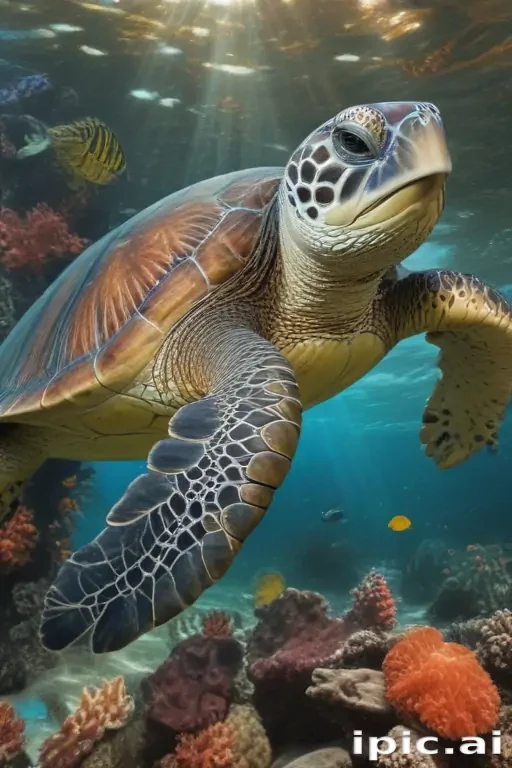Majestic Sea Turtle Gracefully Swimming Through Vibrant Coral Reef ...