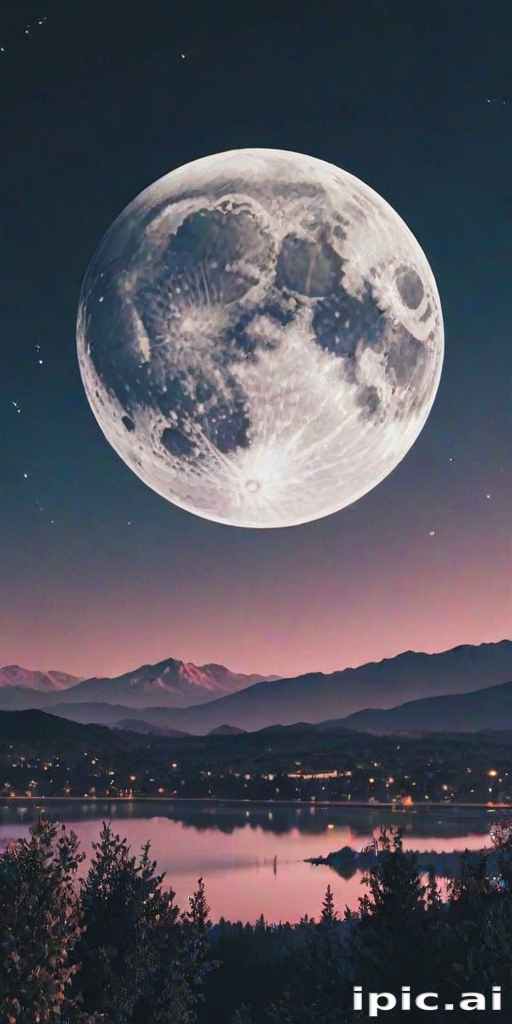 Majestic Full Moon Illuminating a Serene Landscape by the Lake