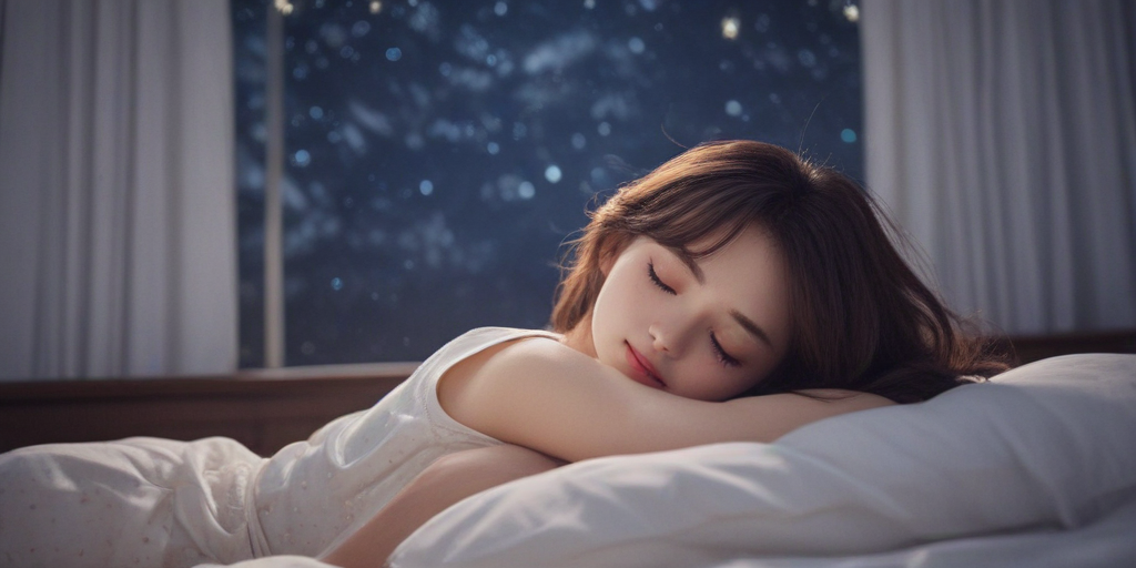 cute women, deep sleep, stars on the sky, anime style