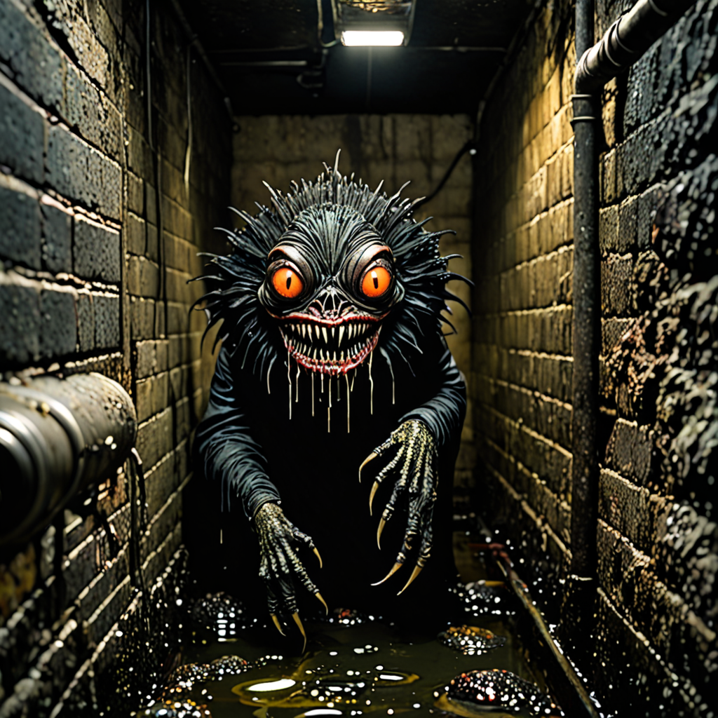 scariest black dirty sewer creature