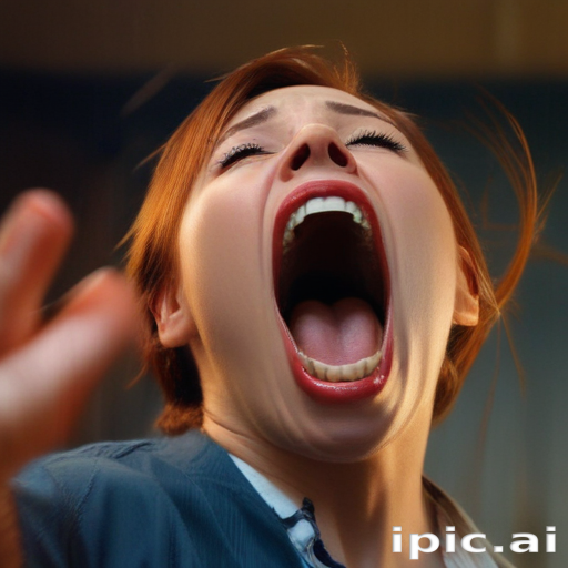 Expression of Extreme Emotion: A Woman's Intense Yell Captured in Close-Up