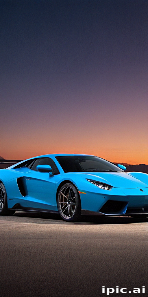 Stunning Blue Sports Car Parked Against a Breathtaking Sunset Sky