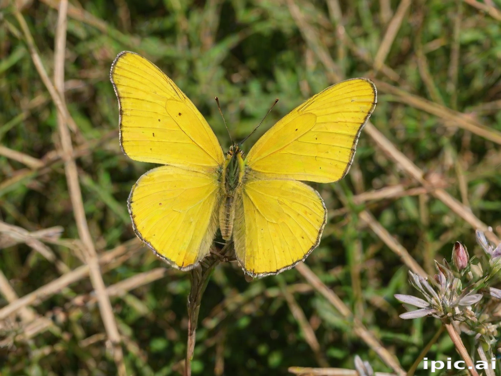 A Vibrant Yellow Butterfly Resting on Green Grassy Terrain Surrounded ...