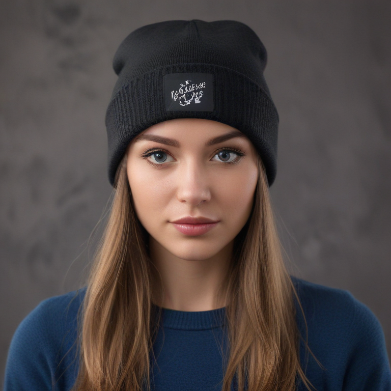 Portrait of a Young Woman Wearing a Black Beanie Hat with Style