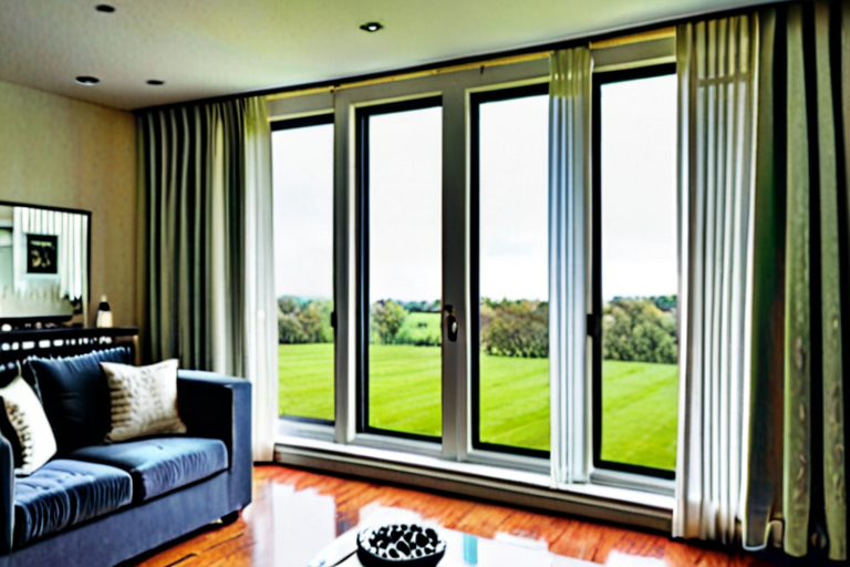 a residential window with curtains closed together and no reflections