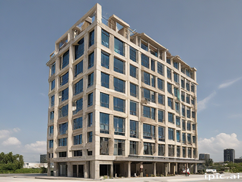 Modern Architectural Design of a Multi-Story Building with Glass Facade.