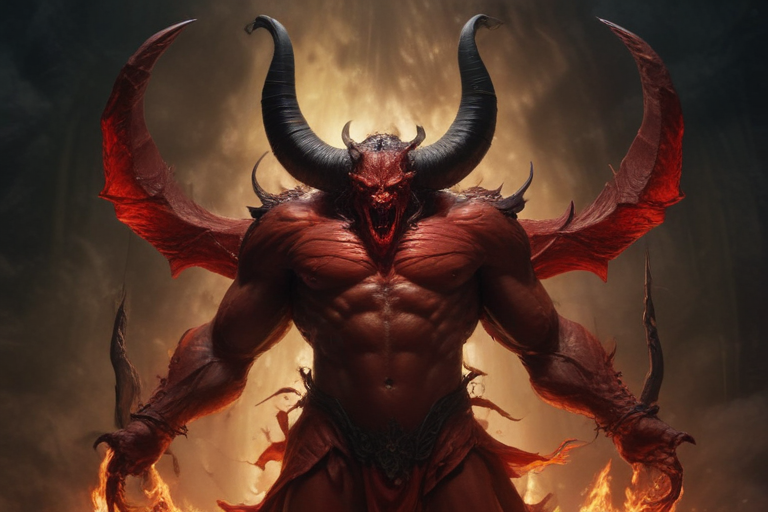 Majestic and Fearsome Demon Emerges from Fiery Depths of Darkness